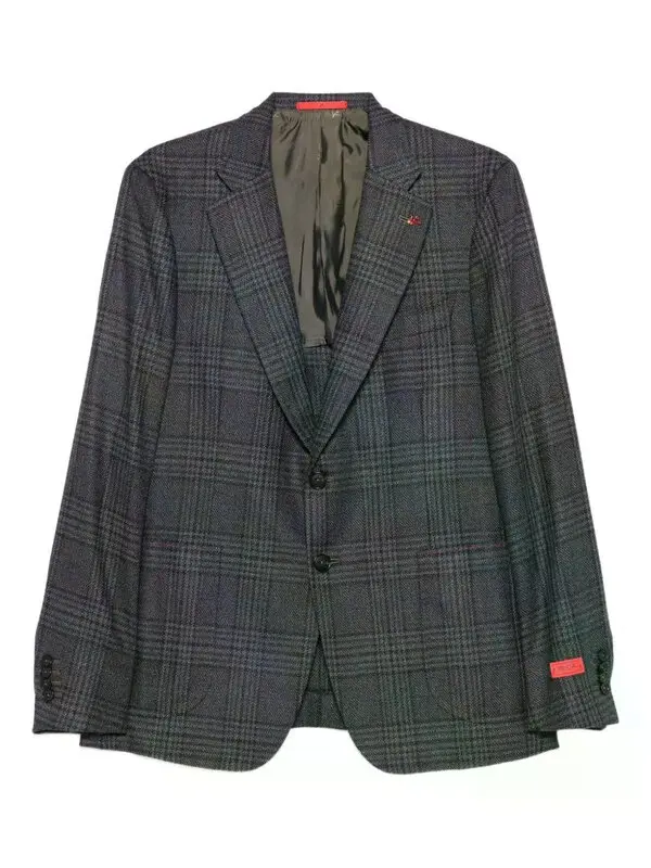 Isaia Checked-pattern Wool-silk Blend Blazer - Brown