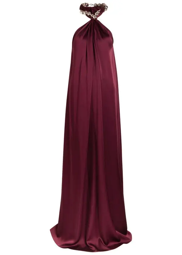 Stella McCartney Chain-embellished Satin-crepe Gown - Bordeaux