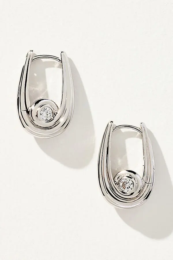 LUV AJ Wave Bezel Hoop Earrings - Silver