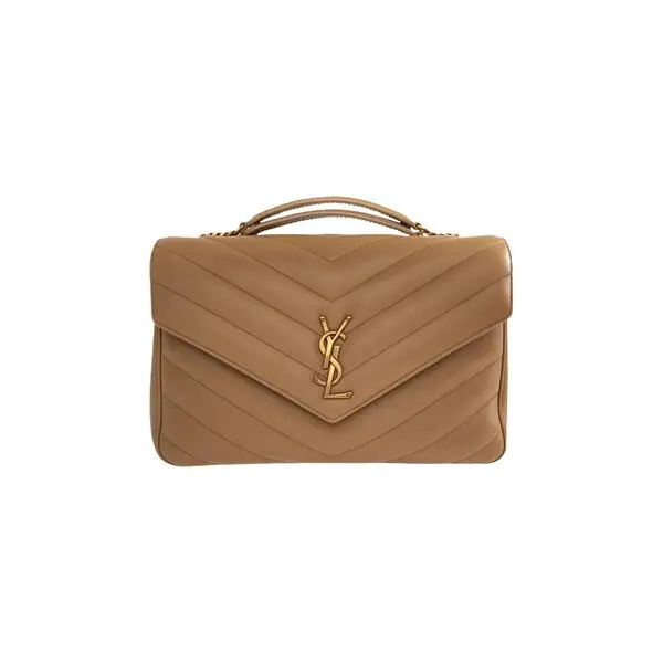 Saint Laurent Loulou Foldover Top Large Shoulder Bag - Tan