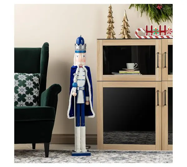 GLITZHOME 42'h Wooden Christmas Blue Dressed Ki Ng Nutcracker
