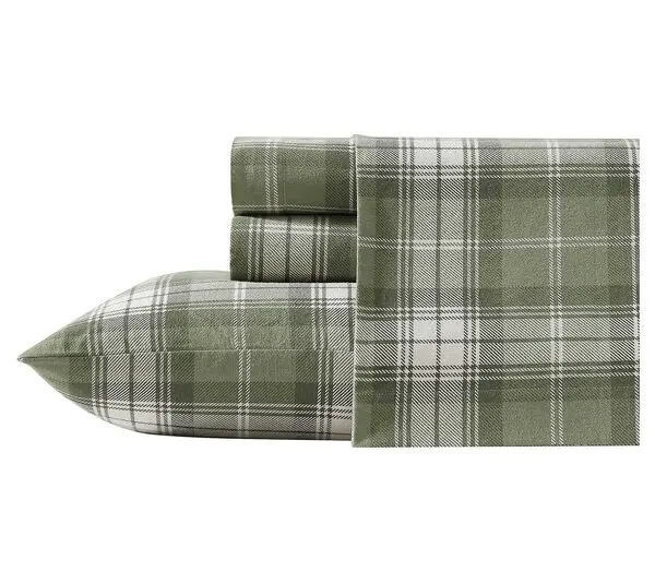 Eddie Bauer Heartland Plaid Green Flannel King Heet Set