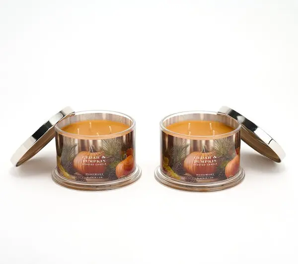HOMEWORX BY SLATKIN + CO. S/2 18oz Cedar & Pumpkin Candles