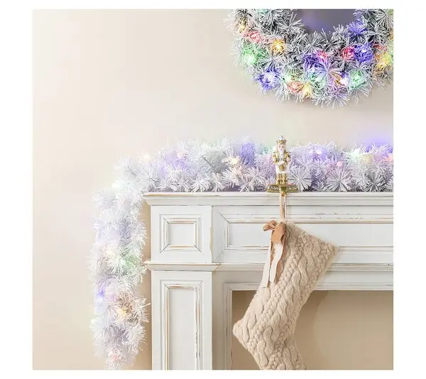 GLITZHOME 6ft Pre-lit Snow Flocked Pine Christm As Garlands S/2