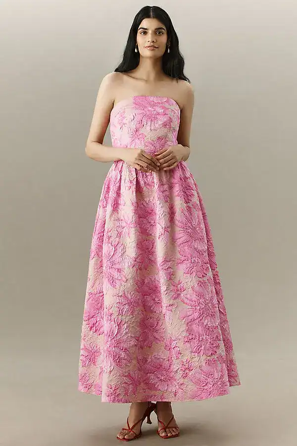 Shoshanna Dana Jacquard Midi Dress In Medium Pink - 30% Off | Editorialist