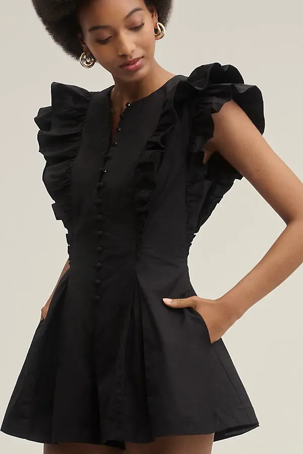 Maeve Ruffle-sleeve Romper - Black Onyx