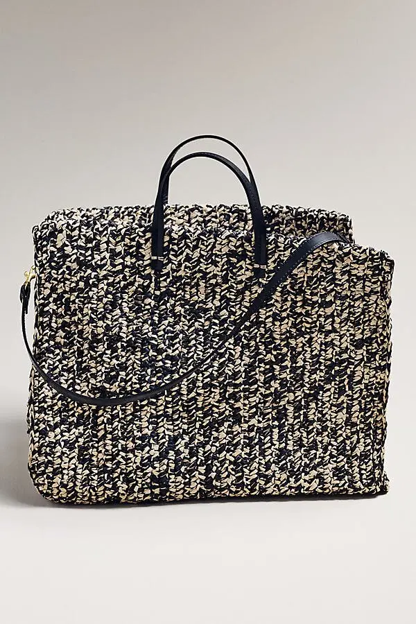 Clare V. Summer Simple Raffia Tote - Black & White Pattern