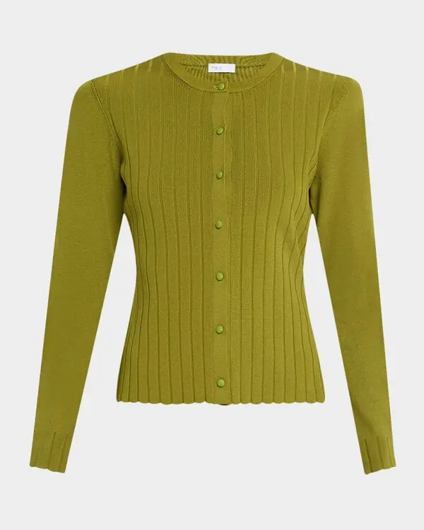 Rosetta Getty Ribbed Crewneck Cardigan - Olive