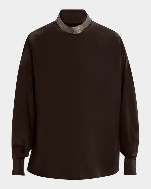 Brunello Cucinelli Crepe De Chine Blouse With Monili Collar