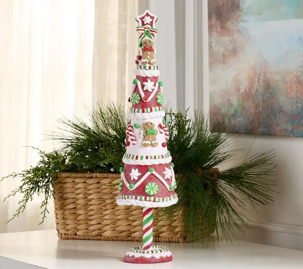VALERIE PARR HILL 18' Gingerbread Tree W Peppermint & Piping V