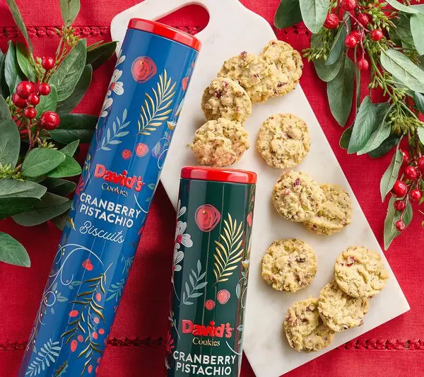 DAVID'S COOKIES Set Of 2 Cranberry Pistachio Cookie Tins