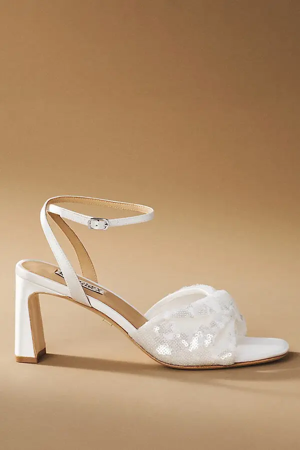 Badgley Mischka Gema Sequin Block Heel Sandals - White Sequins