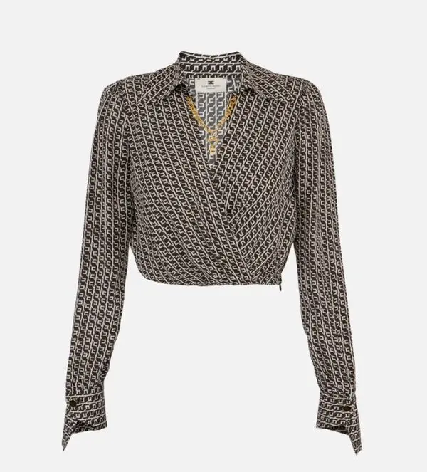 Elisabetta Franchi Geometric Print Cropped Shirt - Nero/latte