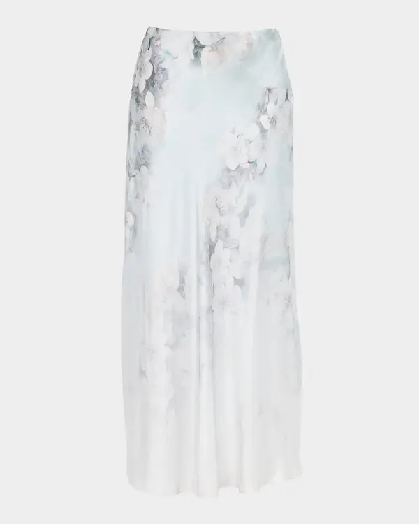 Alberta Ferretti Degrade Floral Print Washed Satin Midi Skirt - Multi Ice