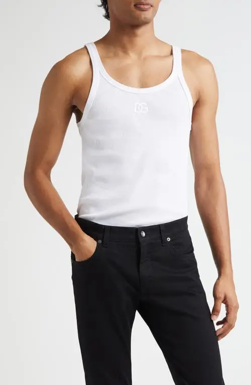 Dolce & Gabbana Embroidered Logo Rib Tank - W0800 Bianco Ottico