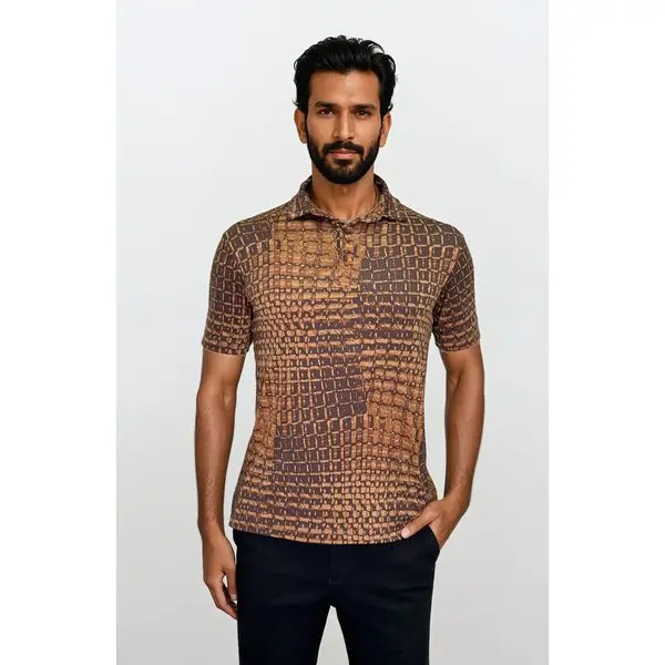 24SEVENMEN Wrinkle Resistant 3 Button Alligator Print Polo Shirt