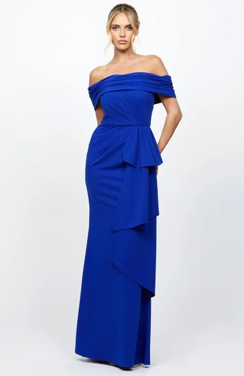 BARIANO Off Shoulder Fishtail Ruffle Gown
