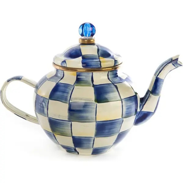 MACKENZIE-CHILDS Royal Check Enameled Steel Teapot - Blue/white