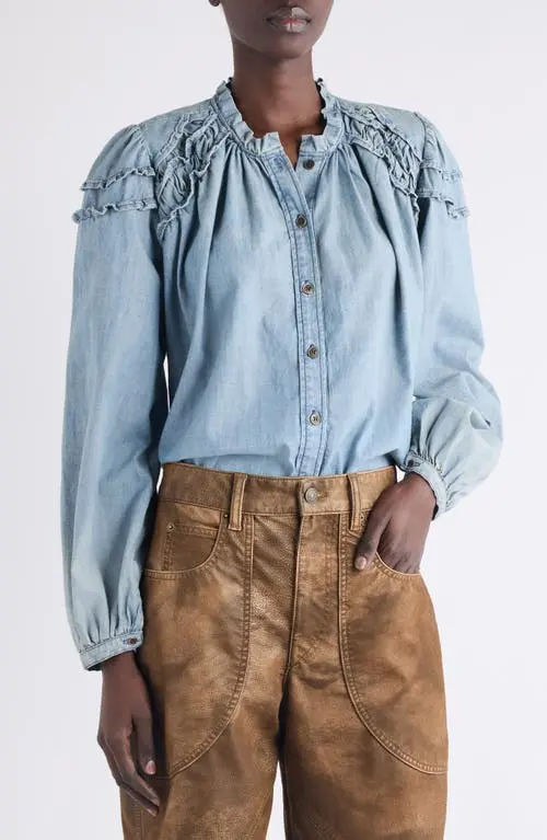 Isabel Marant Milya Ruffle Denim Button-up Shirt