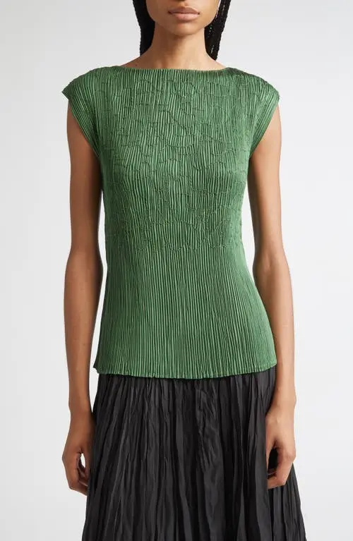 Lafayette 148 New York Embroidered Plissé Satin Top