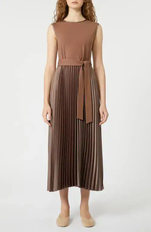 Max Mara Jersey Pleated Midi Dress In Brown | Editorialist