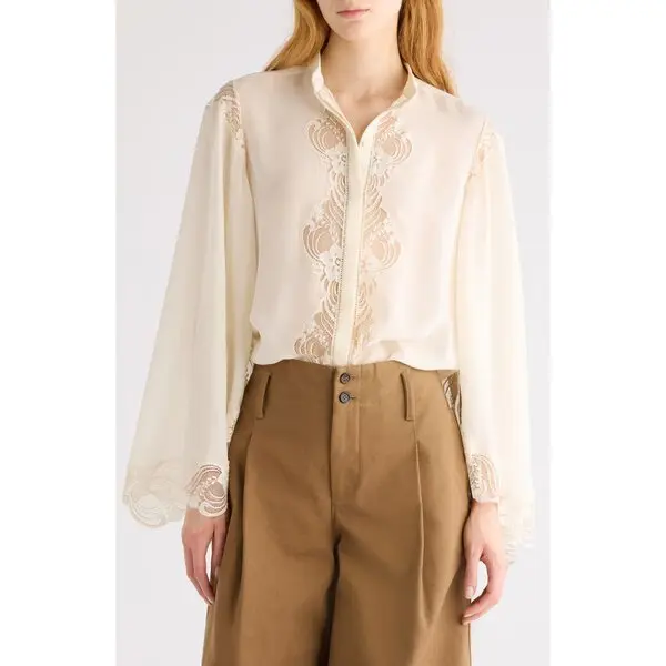 Chloé Silk Georgette & Lace Shirt - Pristine White