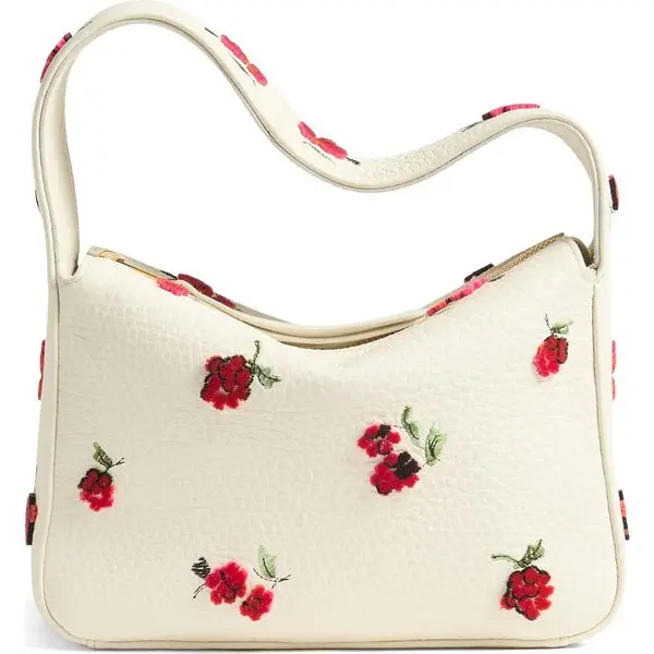 Khaite Elena Embroidered Leather Shoulder Bag - Raspberry/cream 628