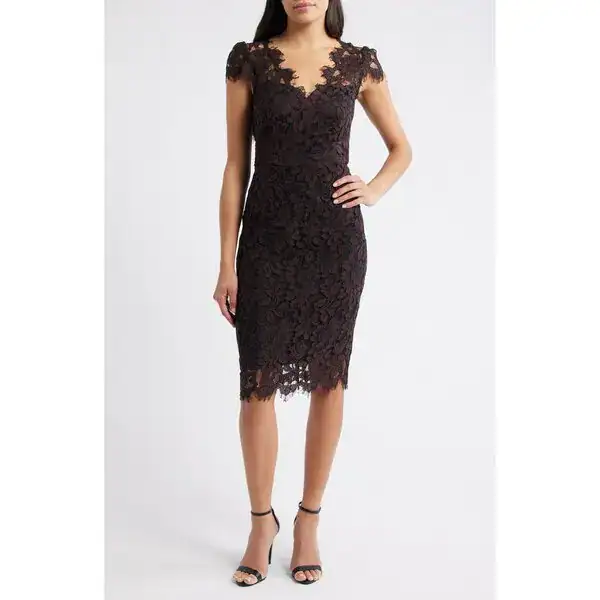 Eliza J Lace Sheath Dress - Brown | Editorialist