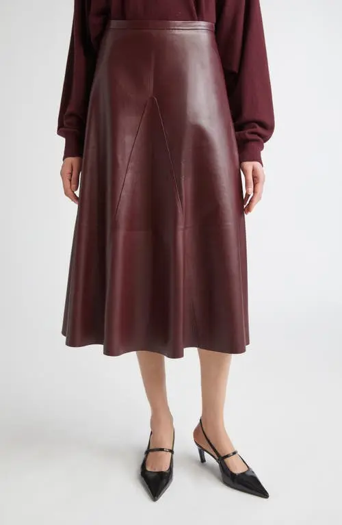 FFORME Selina A-line Leather Midi Skirt - Bordeaux