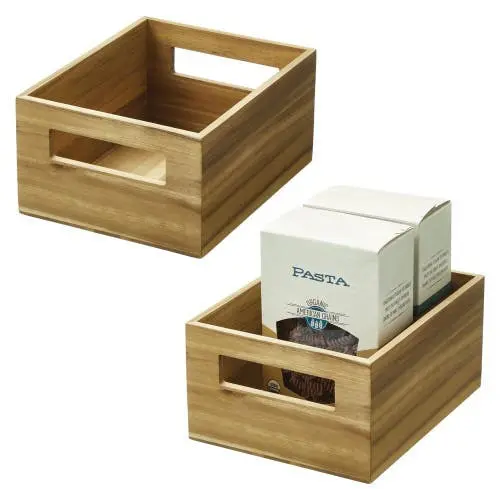 IDESIGN Acacia Wood Pantry Storage Bin With Handles