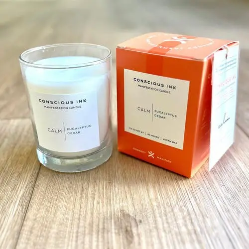 CONSCIOUS INK Calm Eucalyptus + Cedar Manifestation Candle + Ink - White