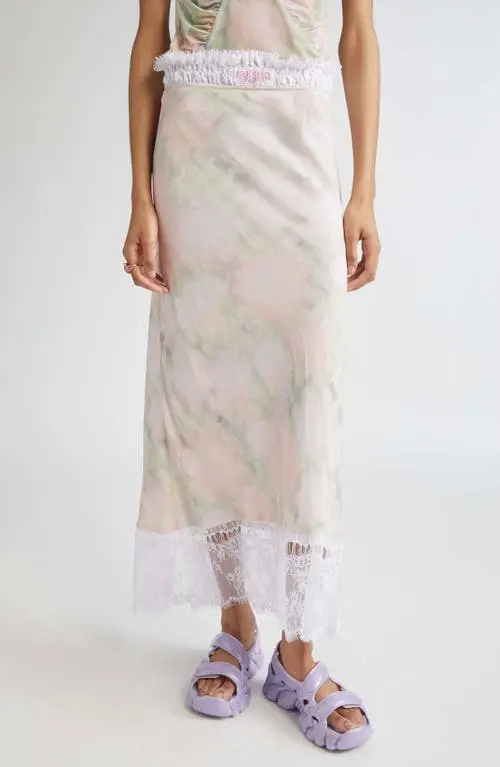 Collina Strada Floral Print Lace Trim Midi Skirt