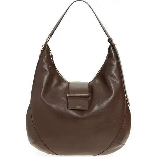 JIMMY CHOO Bar Medium Leather Hobo Shoulder Bag - Chocolate/shiny Gold