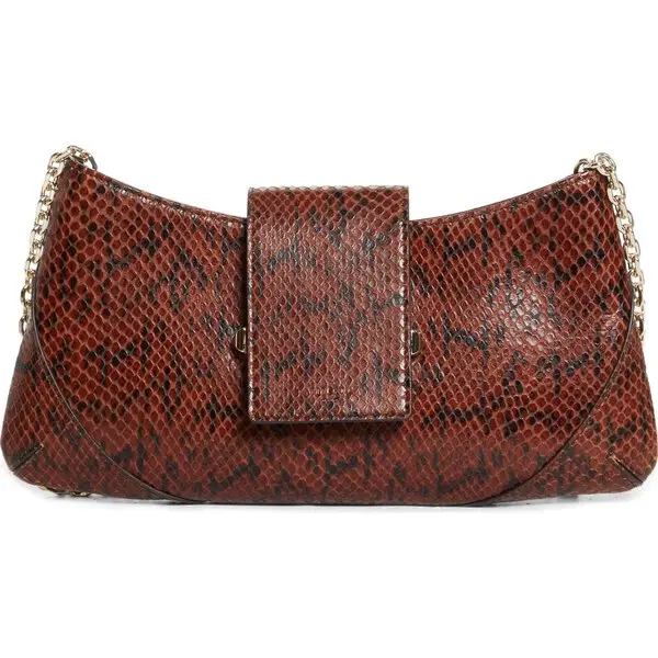 JIMMY CHOO Bar Slim Snakeskin Embossed Leather Clutch - Cognac/shiny Gold