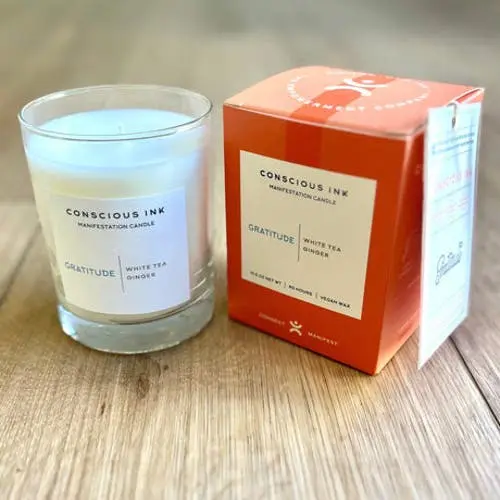 CONSCIOUS INK Gratitude Tea + Ginger Manifestation Candle + Ink