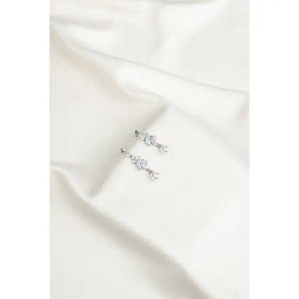 UNTAMED PETALS Leo Pearl And Crystal Drop Earrings - Silver