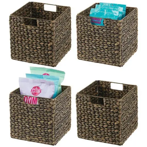 MDESIGN Woven Hyacinth Kitchen Basket Organizer With Handles4 Pack