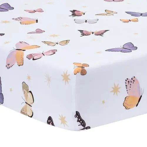 LAMBS & IVY Butterfly Dreams Breathable 100% Cotton Fitted Baby Crib Sheet