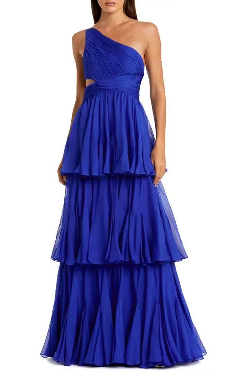 Mac Duggal One-shoulder Tiered Chiffon Gown