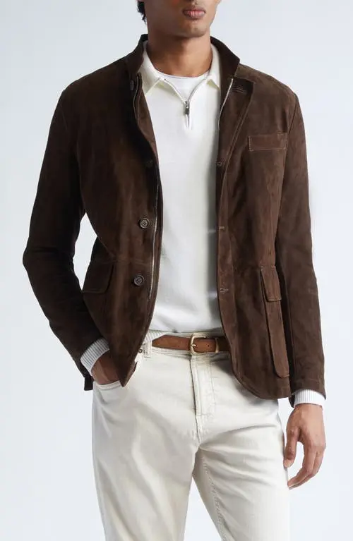 Eleventy Suede Mandarin Collar Jacket