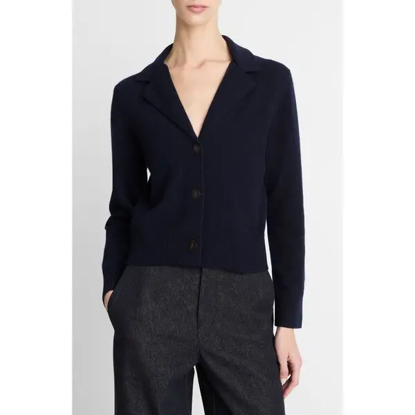 Vince Notch Lapel V-neck Wool-blend Cardigan - Coastal