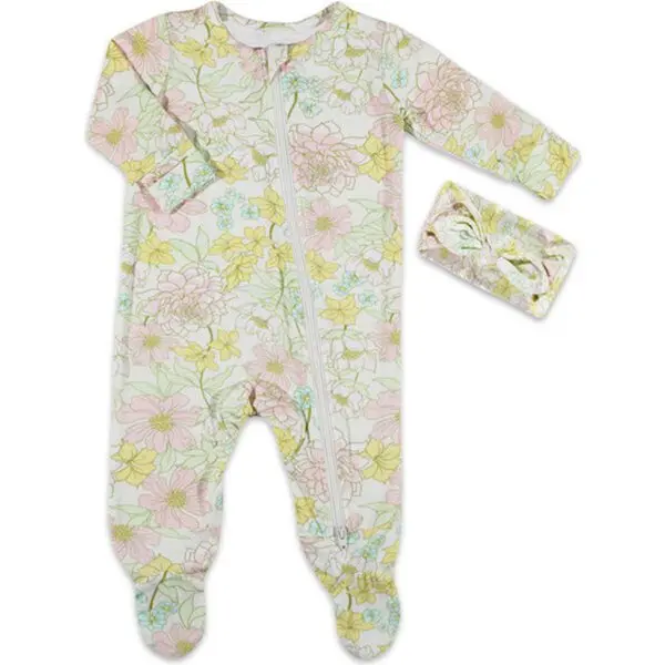 EVERLY GREY Jersey Footie & Head Wrap Set - Begonia