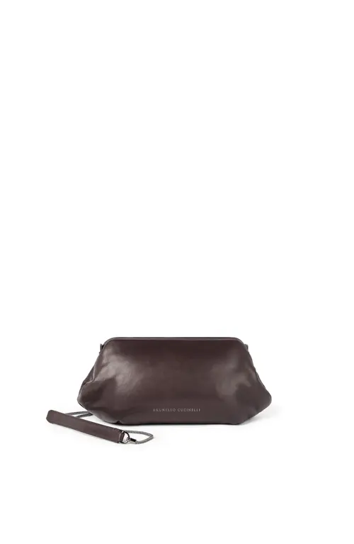 Brunello Cucinelli Glossy Nappa Leather Eclipse Pouch - Rust Brown