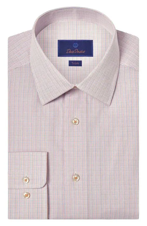 David Donahue Trim Fit Check Cotton Dress Shirt - White/melon