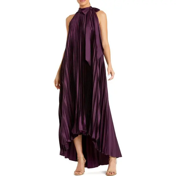 Mac Duggal Pleated Halter Neck High-low Gown