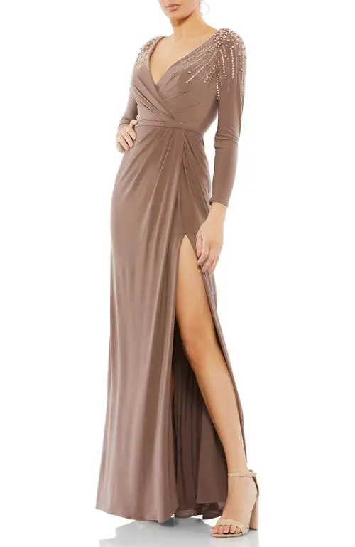 Mac Duggal Embellished Jersey Gown With Slit