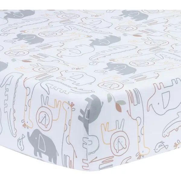LAMBS & IVY Jungle Story 100% Cotton Safari Baby Fitted Crib Sheet - White Multi