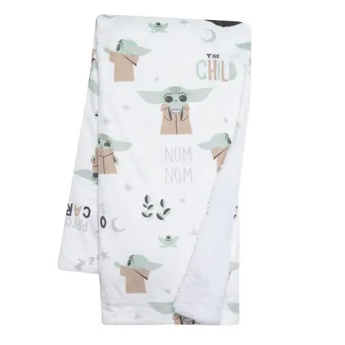 LAMBS & IVY Star Wars The Child/baby Yoda/grogu Minky/fleece Baby Blanket