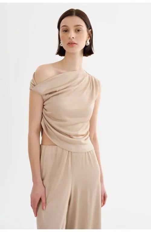 LAMARQUE Metallic Knit One Shoulder Top - Gold Shimmer