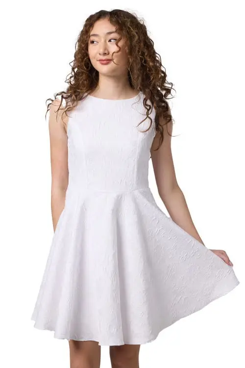UN DEUX TROIS Cap Sleeve Fit And Flare Boatneck Dress - White